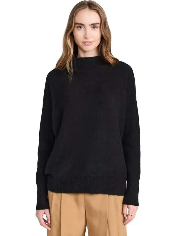 Vince Boiled Funnel Neck Pullover - Black