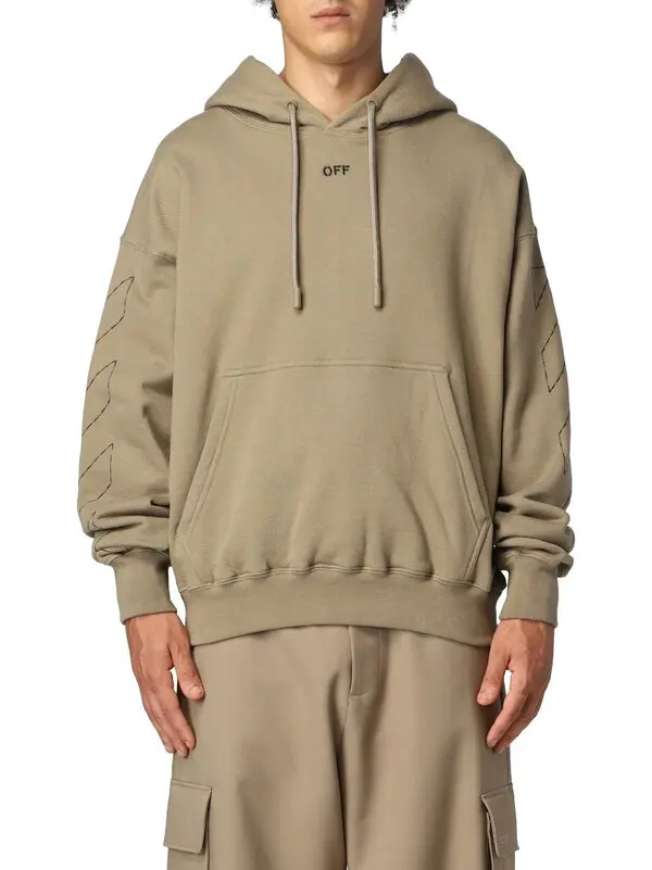 Off-White Embroidered Logo Cotton Sweatshirt - Beige