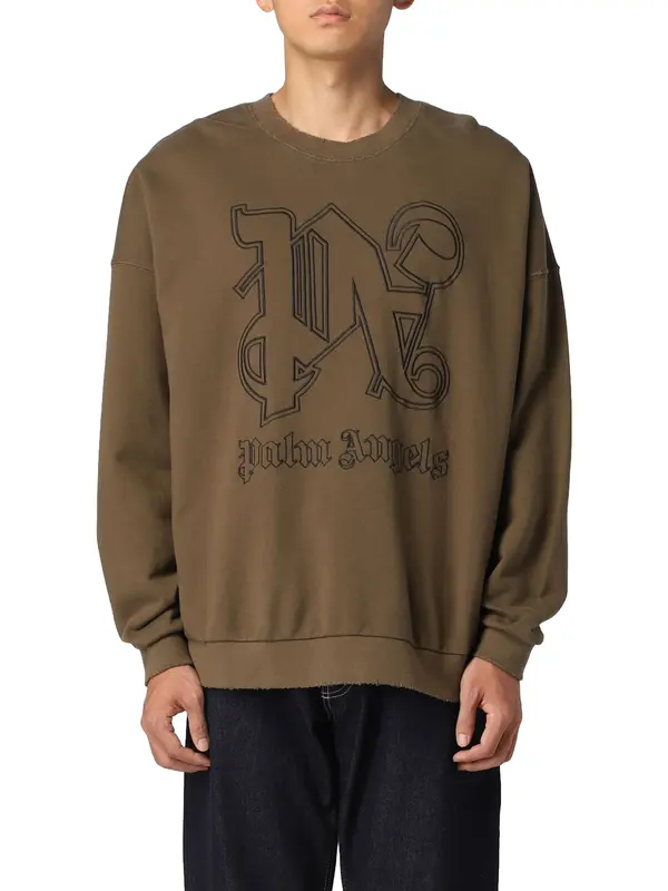Palm Angels Cotton Sweatshirt With Logo Embroidery - Olive