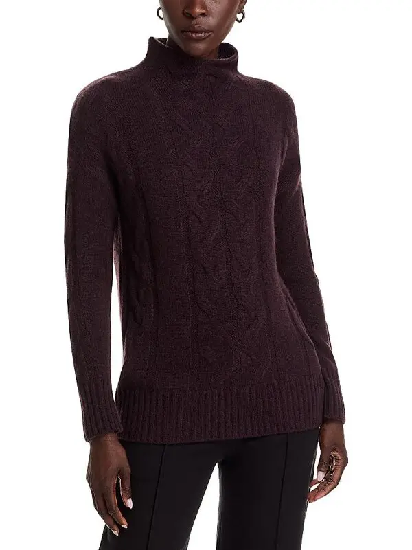 Bloomingdale'S C Exclusive Mock Neck Cable Cashmere Sweater - Dark Brown