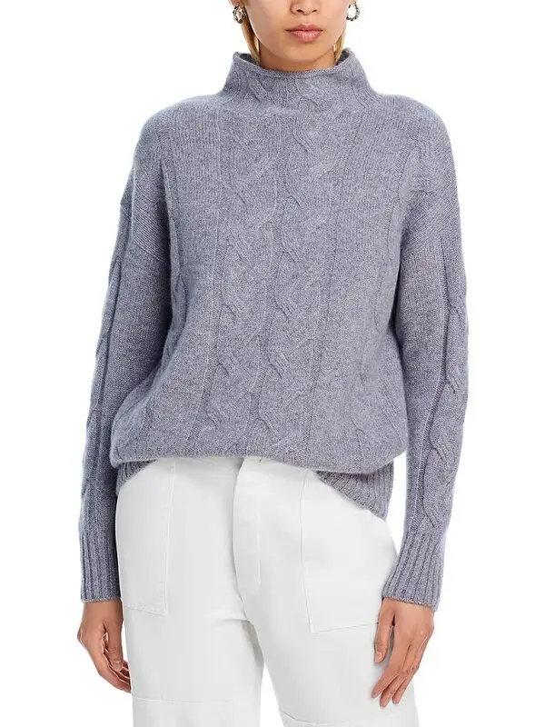 Bloomingdale'S C Exclusive Mock Neck Cable Cashmere Sweater - Medium Grey