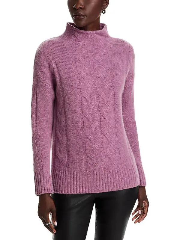 Bloomingdale'S C Exclusive Mock Neck Cable Cashmere Sweater - Purple Clay