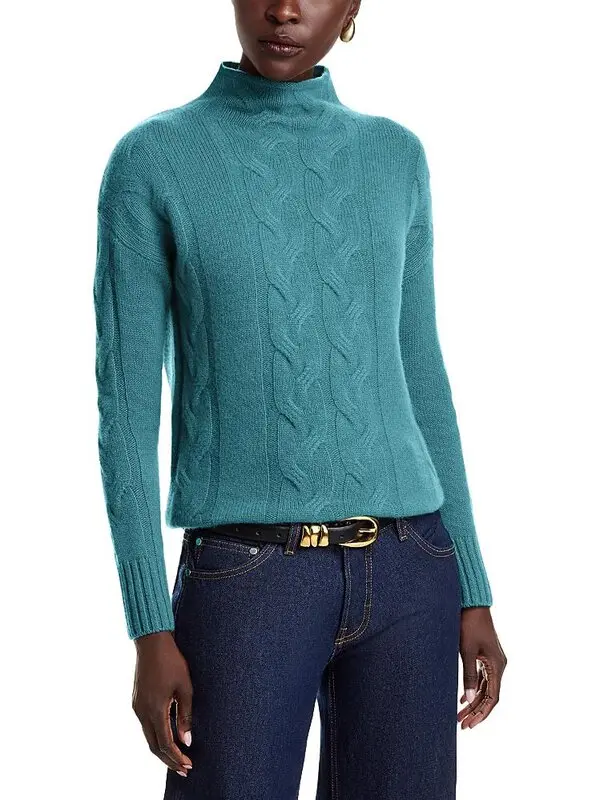 Bloomingdale'S C Exclusive Mock Neck Cable Cashmere Sweater - Seafoam
