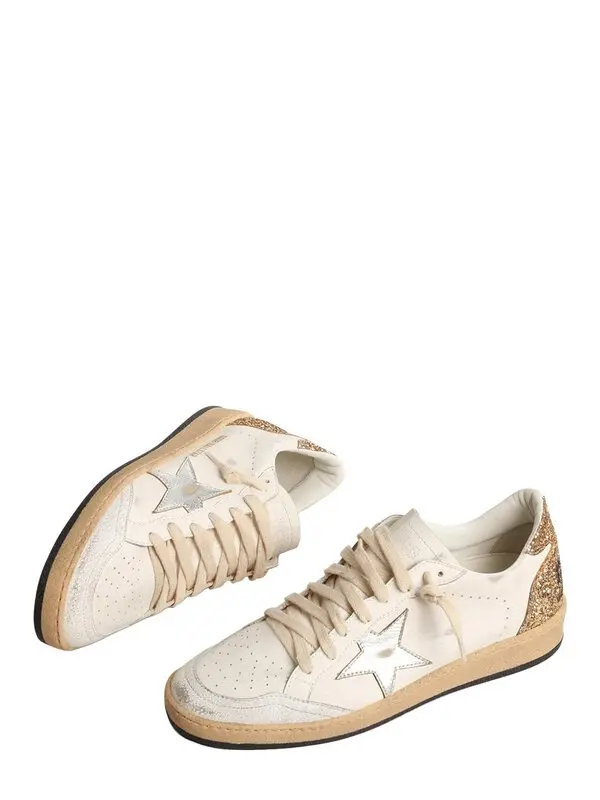 GOLDEN GOOSE Ball Star Glitter Low Top Sneakers - Tan/silver
