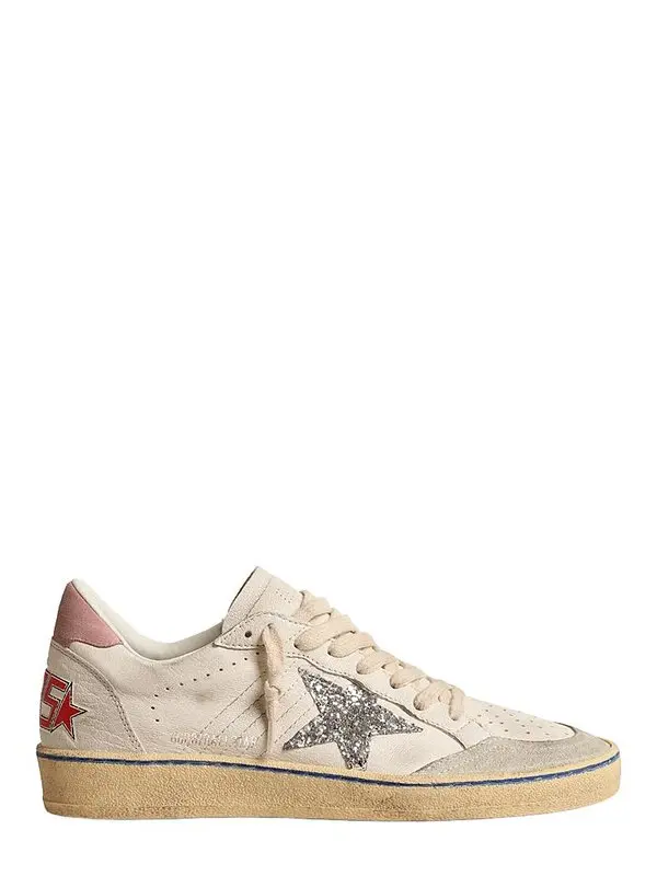 GOLDEN GOOSE Ball Star Glitter Low Top Sneakers - Tan/silver