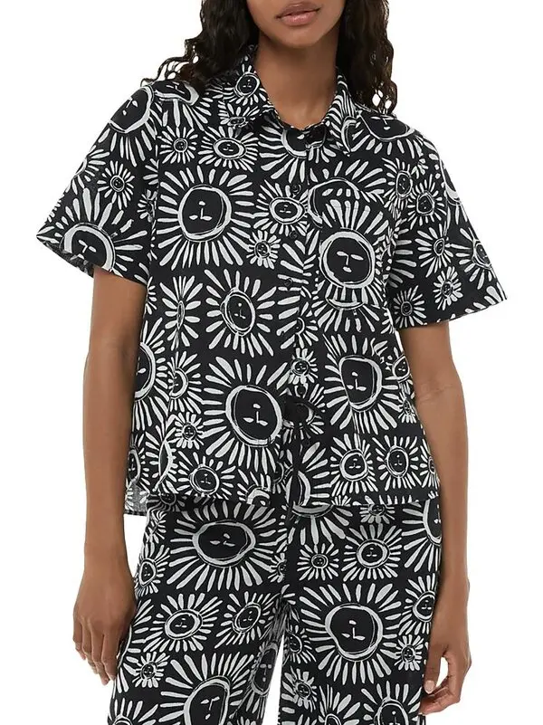 Whistles Sunman Printed Bowling Shirt - Black/white
