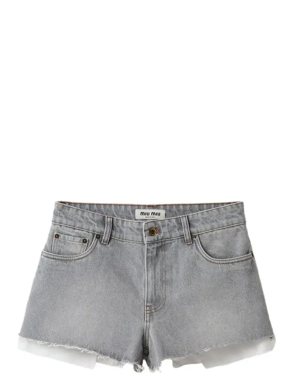 Miu Miu Washed Denim Shorts With Embroidered Logo - Grey
