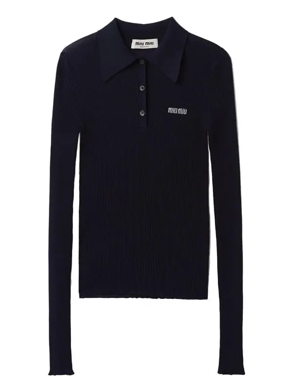 Miu Miu Cashmere And Silk Knit Polo Shirt - Navy
