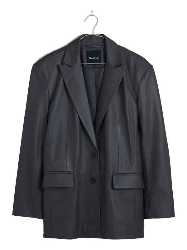 Madewell Leather Bedford Oversized Blazer - True Black