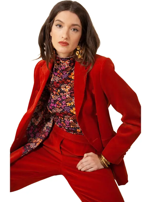 Hale Bob Lea Corduroy Blazer - Orange / Red
