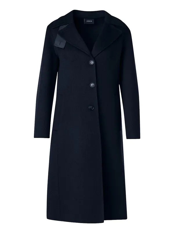 Akris Leather Collar Cashmere Coat - Navy