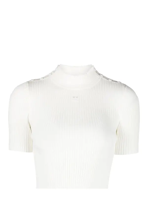 COURREGES Logo-embroidered Ribbed Crop Top - White