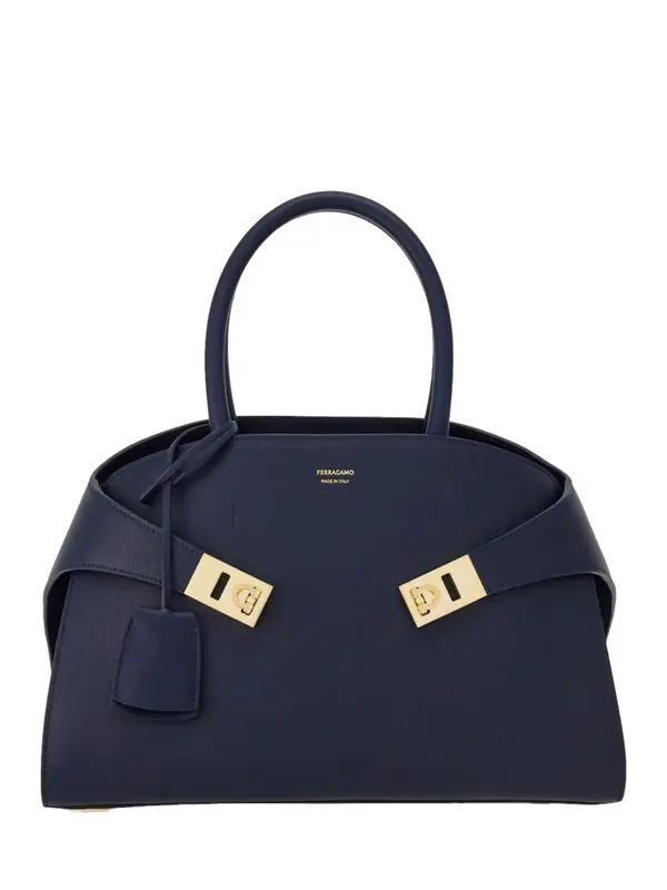 FERRAGAMO Medium Hug Leather Tote - Blue