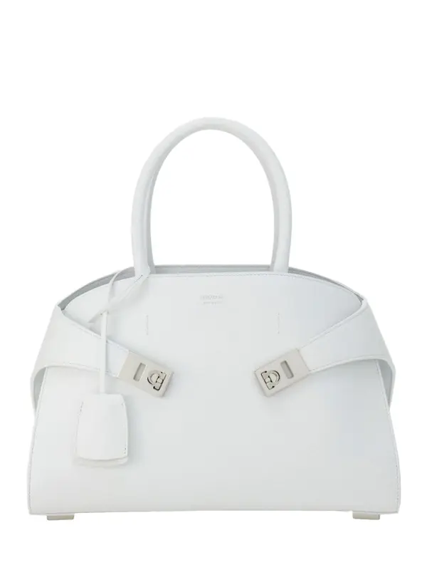 FERRAGAMO Small Hug Leather Tote Bag - White