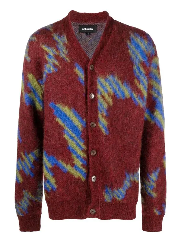 Ahluwalia Ongoye Intarsia Knit Cardigan - Red