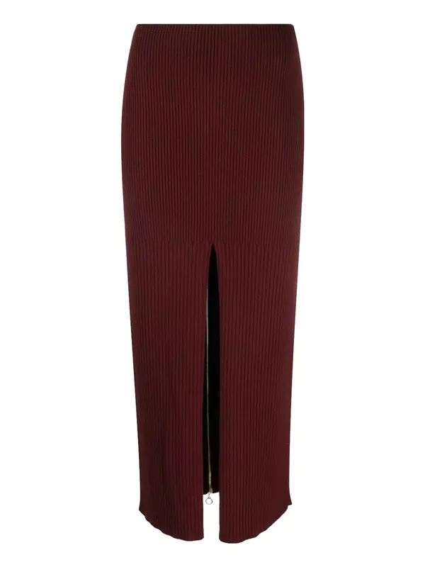Patou Merino-blend Ribbed Knit Midi Skirt - Red