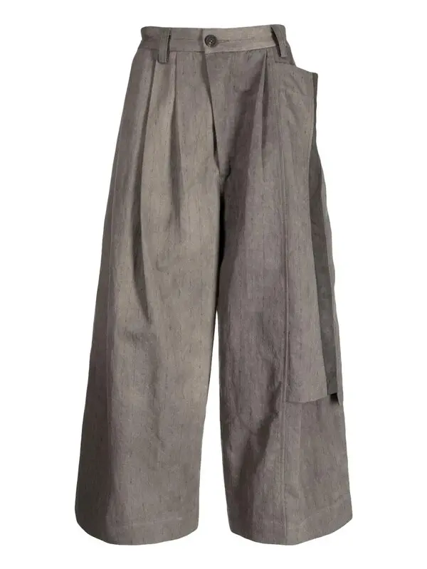 ZIGGY CHEN Pinstriped Wide-leg Trousers - Grey