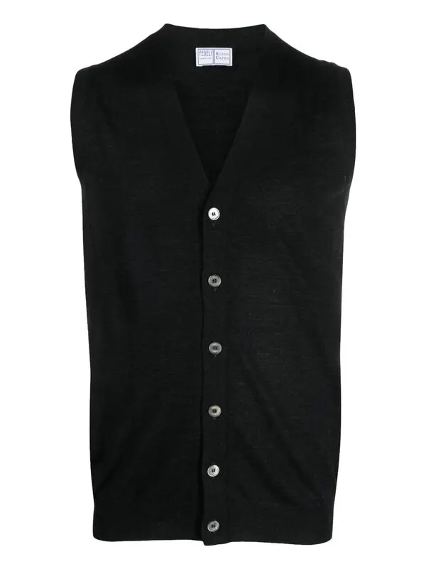 Fedeli V-neck Sleeveless Virgin Wool Cardigan - Black