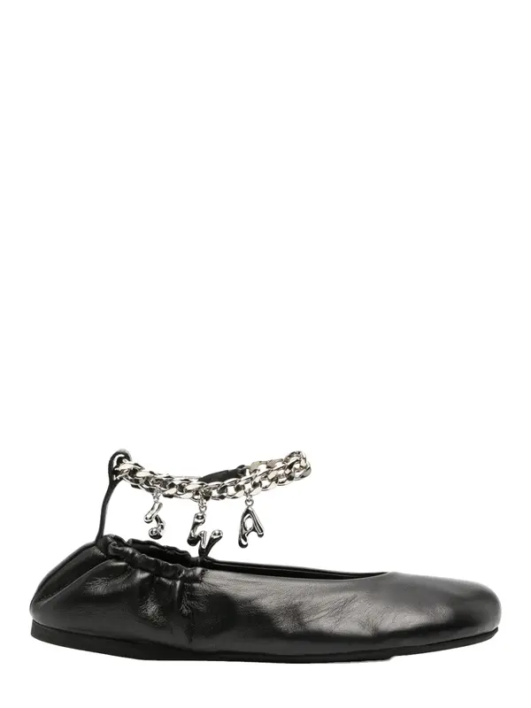 JW Anderson Logo-charm Leather Ballerina Shoes - Black