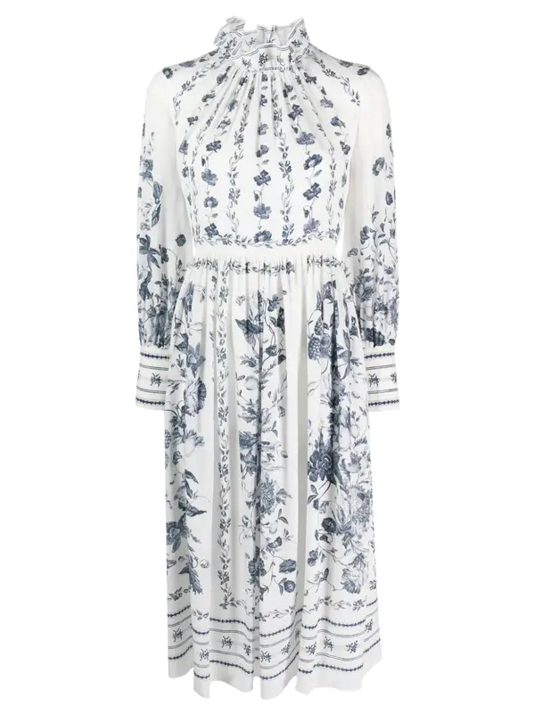 Erdem Floral-print Silk Midi Dress - White