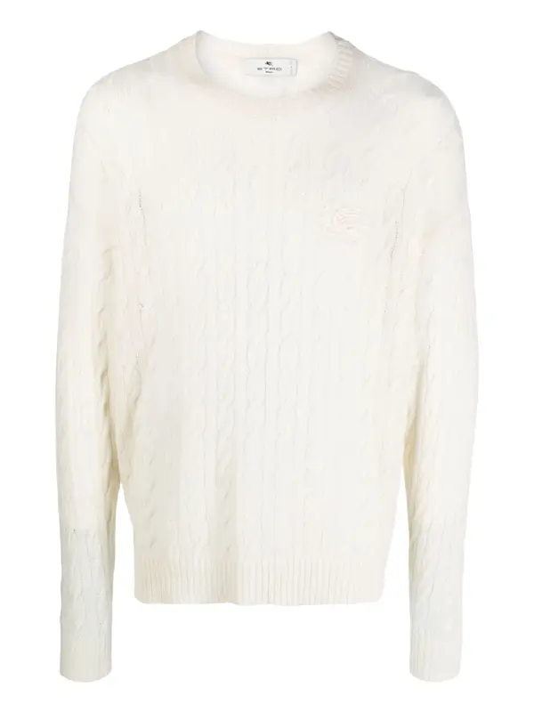 Etro Pegaso-motif Cable-knit Jumper - White