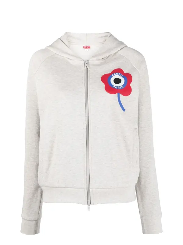 Kenzo Logo-print Zip-up Hoodie - Neutrals