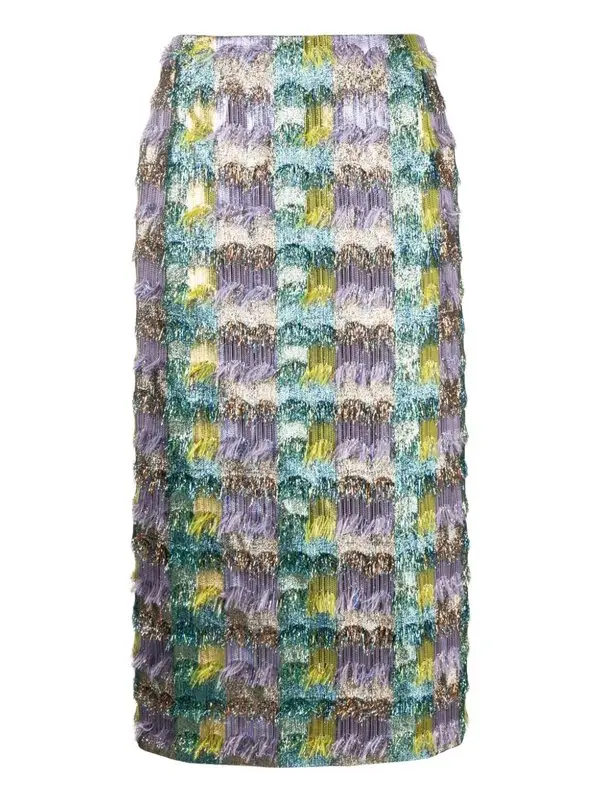 La DoubleJ Pharaoh Fringed Lurex Pencil Skirt - Multicolour