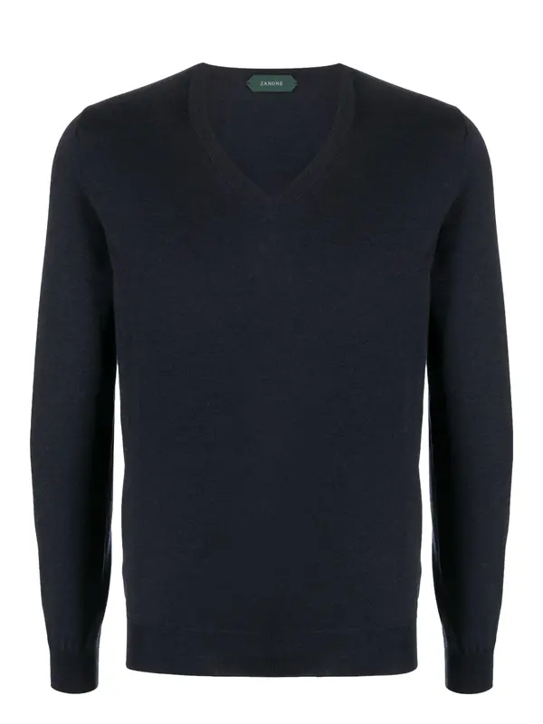 ZANONE Ribbed V-neck Sweater - Blue