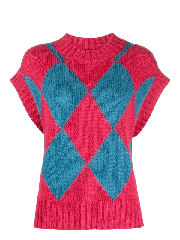 La DoubleJ Argyle Intarsia-knit Vest - Red