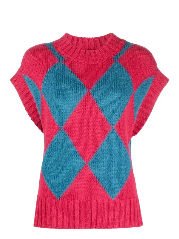 La DoubleJ Argyle Intarsia-knit Vest - Red