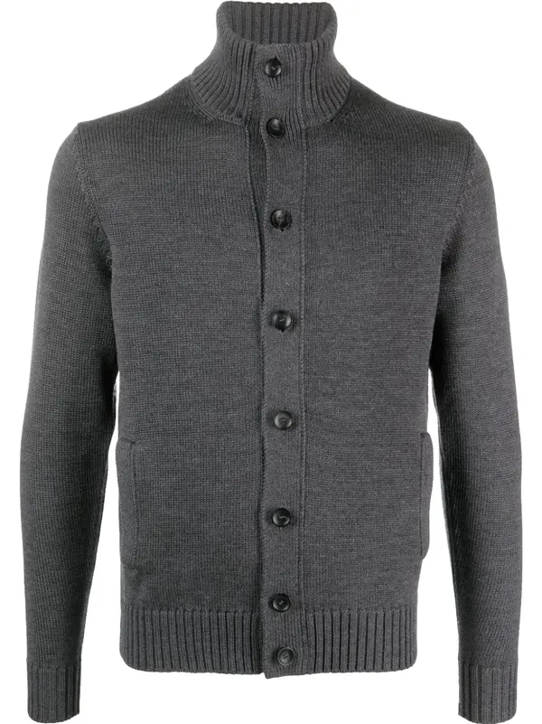 ZANONE Funnel-neck Ribbed-knit Cardigan - Grey