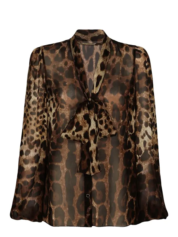 Dolce & Gabbana Leopard-print Silk Blouse - Brown