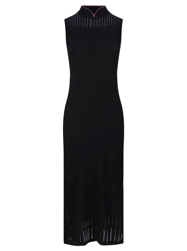 Shanghai Tang Ribbed Cotton Midi Dress - Black