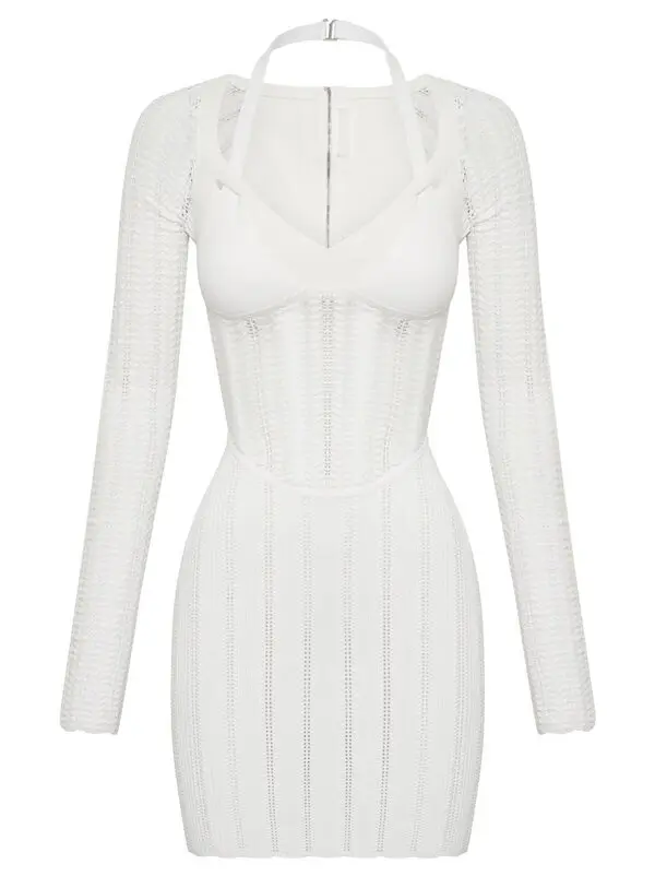 DION LEE Open-knit Corset Minidress - White