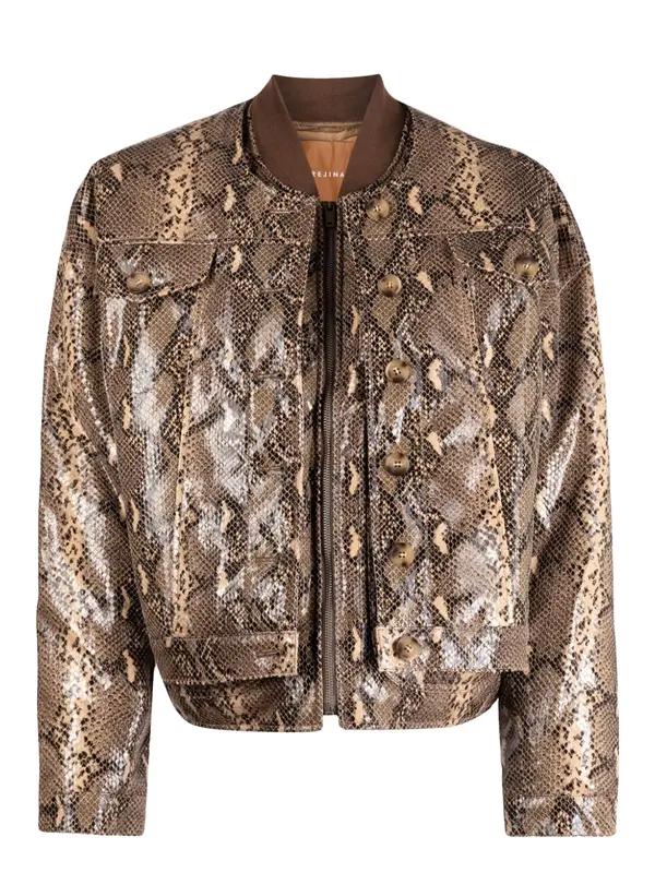 REJINA PYO Snakeskin-print Bomber Jacket - Brown