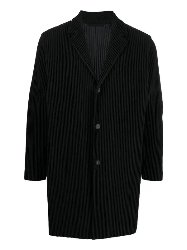 Issey Miyake Ribbed Single-breasted Coat - Black
