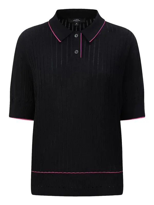 Shanghai Tang Ribbed Cotton Polo Top - Black