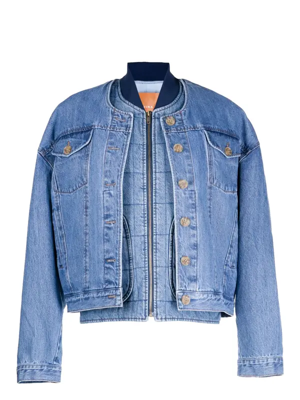 REJINA PYO Wells Layered Denim Bomber Jacket - Blue