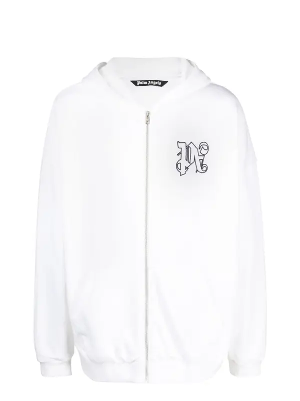 Palm Angels Monogram-embroidered Cotton Hoodie - White