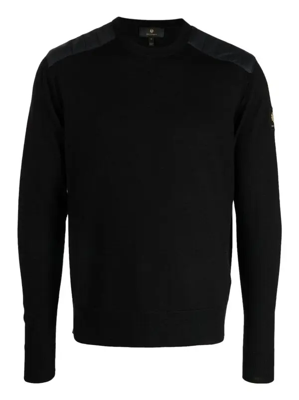Belstaff Logo-patch Panelled Wool Jumper - Black