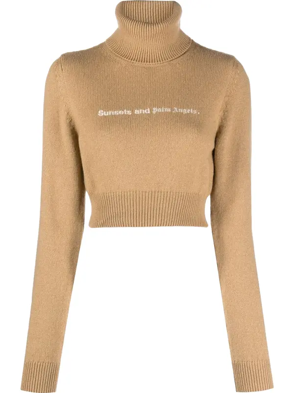Palm Angels Embroidered Cropped Jumper - Brown