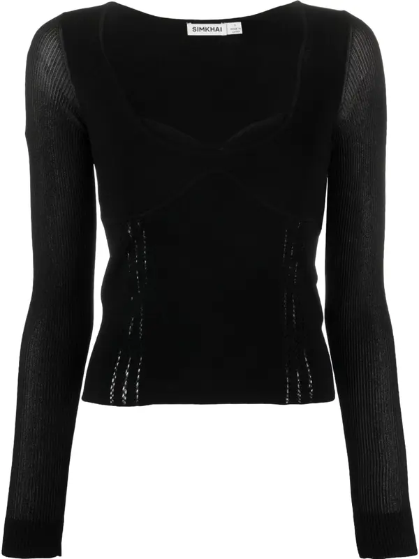 Simkhai Sweetheart-neck Fine-knit Top - Black