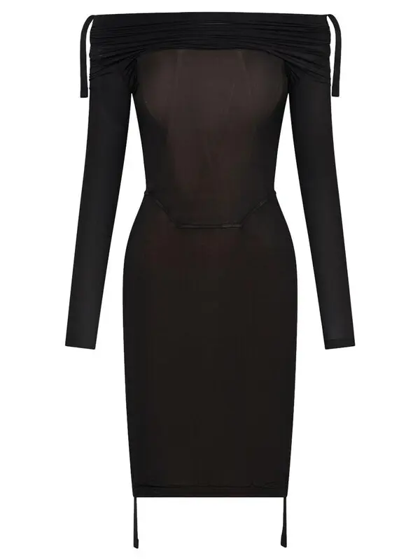 DION LEE Off-shoulder Gathered Mini Dress - Black