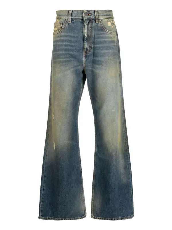 Palm Angels Ripped Straight-leg Jeans - Blue