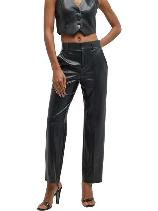 Alice + Olivia Ming Vegan Leather Ankle Pants - Black