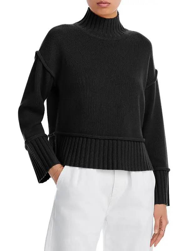 Aqua 100% Cashmere Boxy Mock Neck Sweater - Black