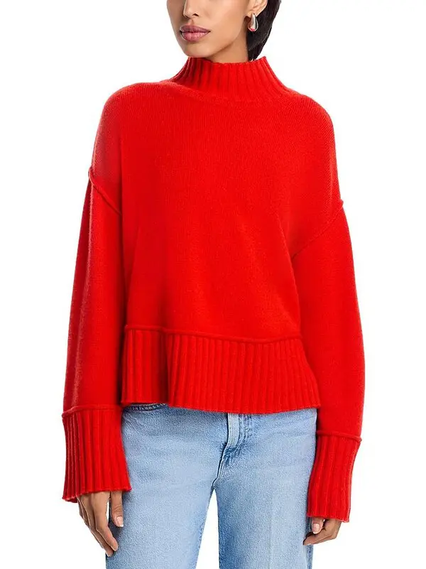 Aqua 100% Cashmere Boxy Mock Neck Sweater - Paprika