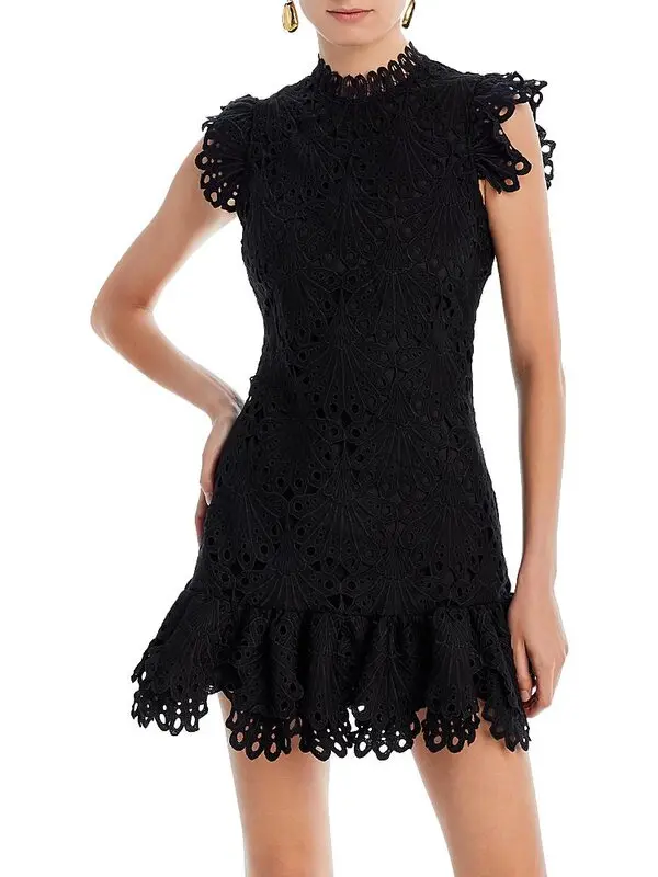 Aqua Mock Neck Lace Shift Dress Exclusive - Black