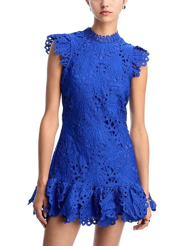 Aqua Mock Neck Lace Shift Dress Exclusive - Cobalt