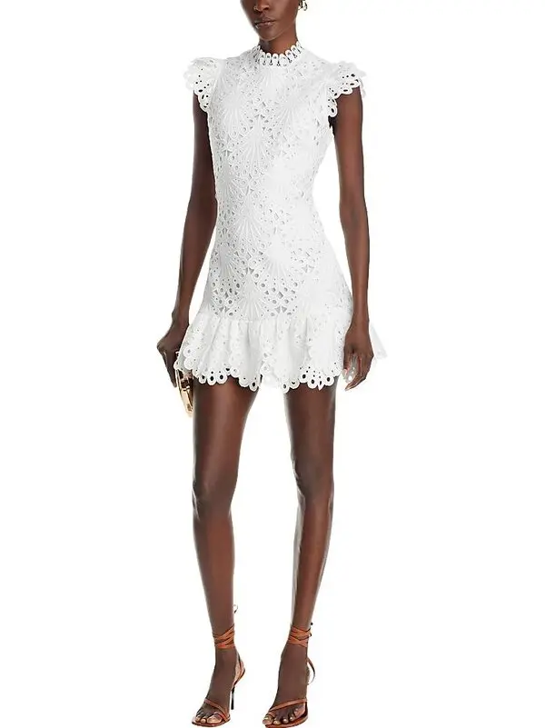 Aqua Mock Neck Lace Shift Dress Exclusive - White